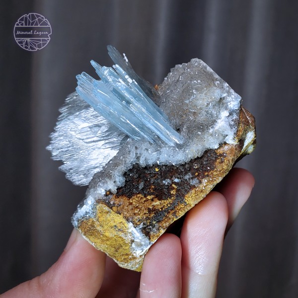Blue Barite : Blue Barite on Calcite and Limonite, 221g