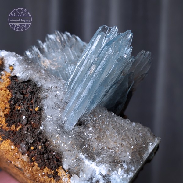 Blue Barite : Blue Barite on Calcite and Limonite, 221g